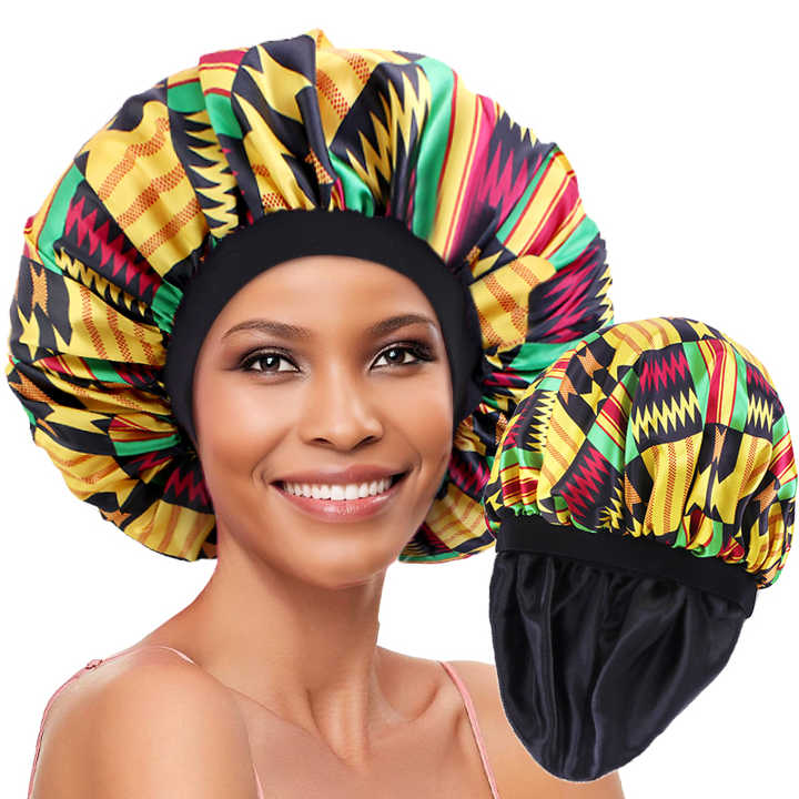African Pattern Printed Sleep Bonnet Double Layer Women Night Cap With ...