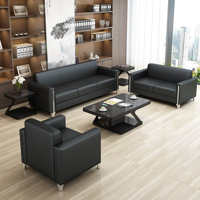 Office Sofa Set with Simple Modern Design PU Leather Covered Wood Frame ...