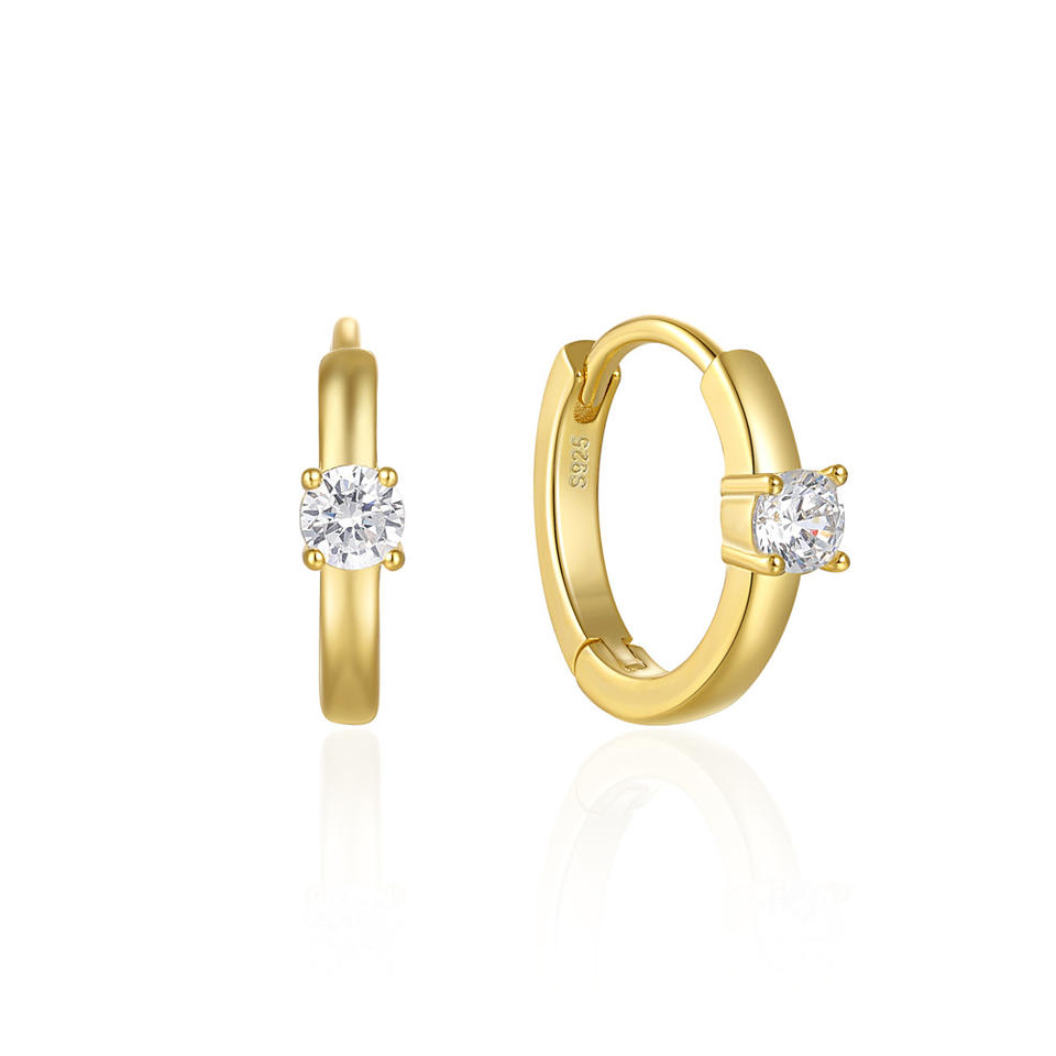 925 Sterling Silver Simple Zirconia 18K PVD Gold Plated Huggie Earrings ...