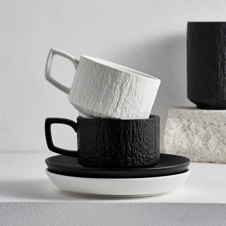 European Textured Matte Ceramic Cappuccino Coffee Cup Set