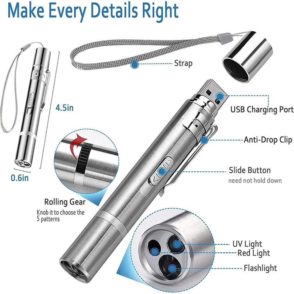 Custom USB Rechargeable 3-in-1 Waterproof Stainless Steel Laser Pointer ...