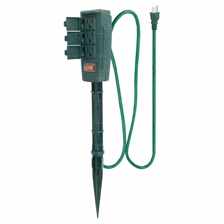 3-outlet Yard Power Stake - Weatherproof Outdoor Power Strip