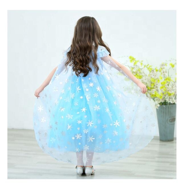 Princess Elsa Cosplay Costume Snow Print Cloak Princess Dress