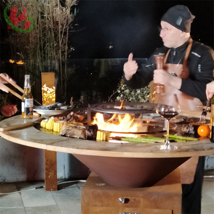 Rusty Corten Steel BBQ Table with Fire Pit - Easily Assembled