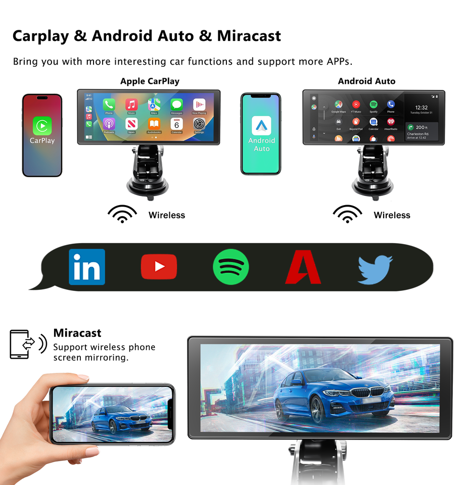 10.26" Portable Car Stereo with Bluetooth 5.2, Android Auto, Carplay ...