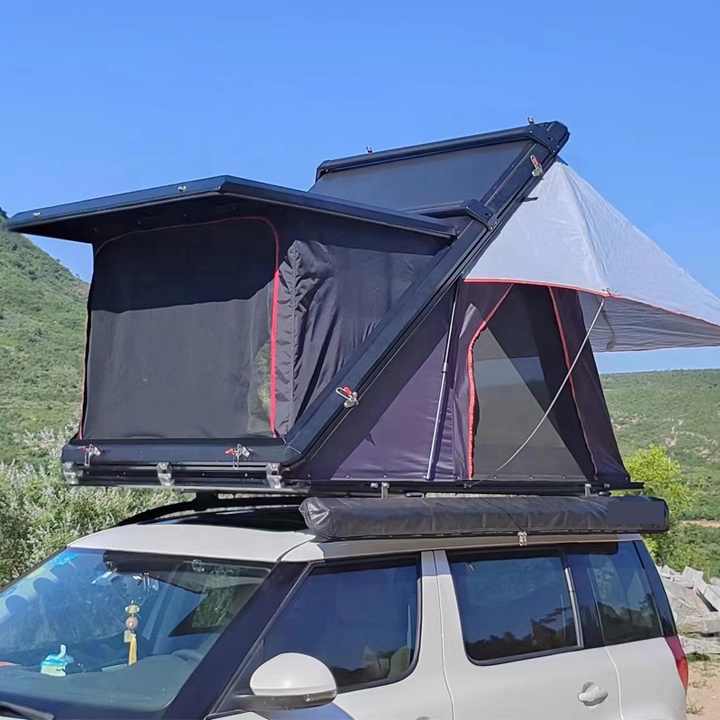 2-3 Person Aluminum Shell Triangle Roof Top Tent Camping Outdoor Hard ...