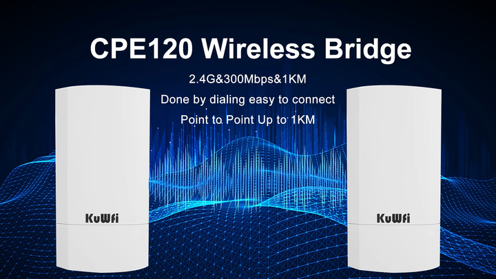 Kuwfi Wifi CPE - Outdoor Wireless Bridge with 300M RJ45 Port