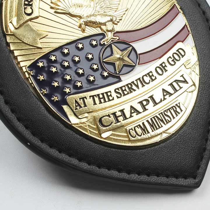 Custom 3D Embossed Metal Logo Genuine Leather Backing Chaplain Badges ...