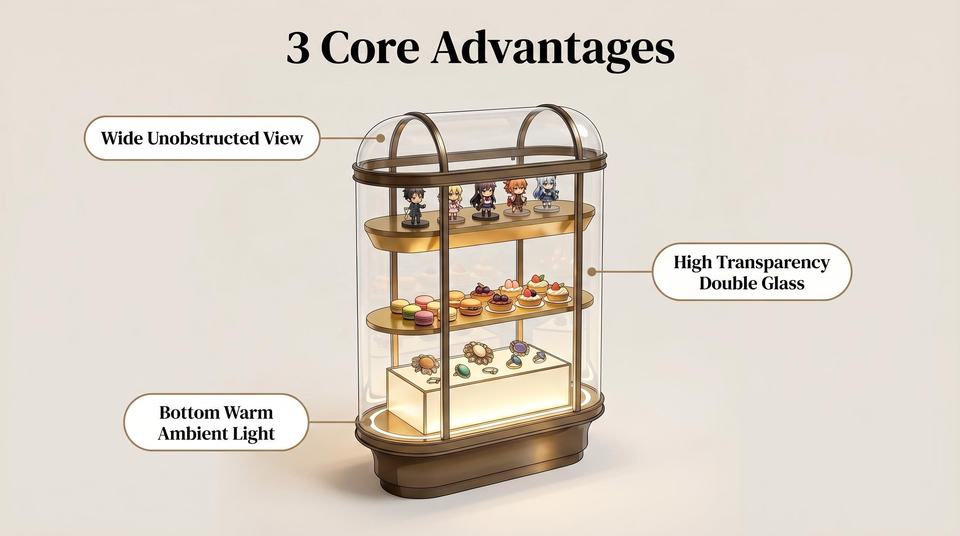 Retro Curved Glass Pastry Display Case 3-Tier Warm LED Countertop ...