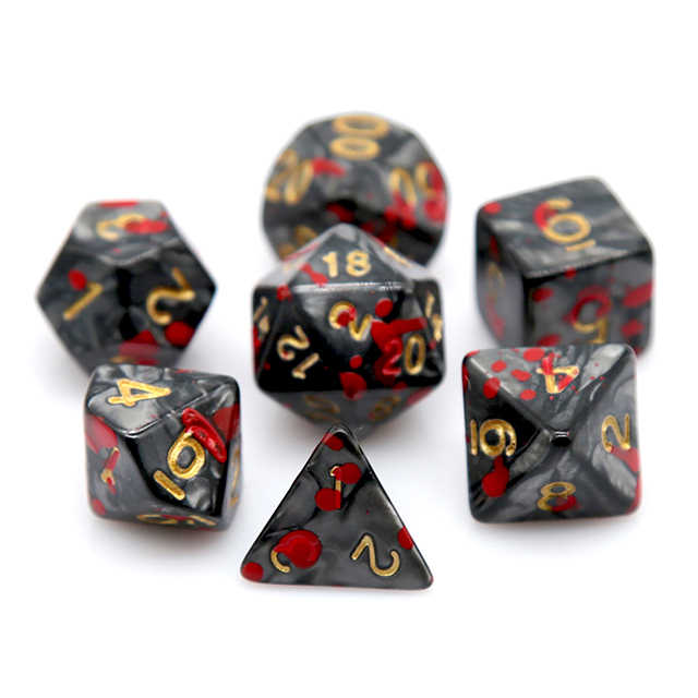 Blood Splatter Blue Polyhedral Acrylic Dice Set for D&D