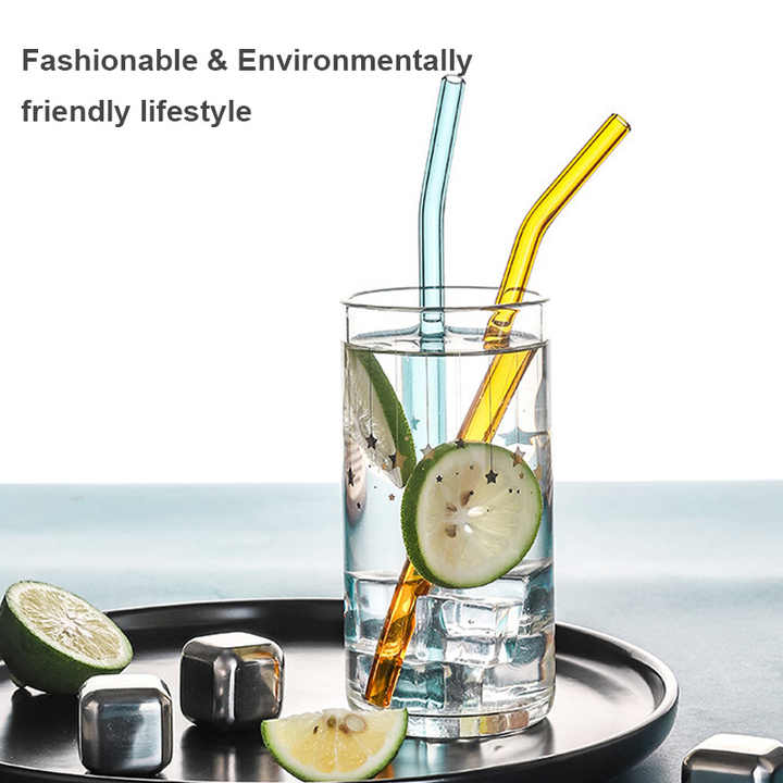 Hight Borosilicate Smoothie Glass Straw 8mm Dia. Clear Amber Curved ...