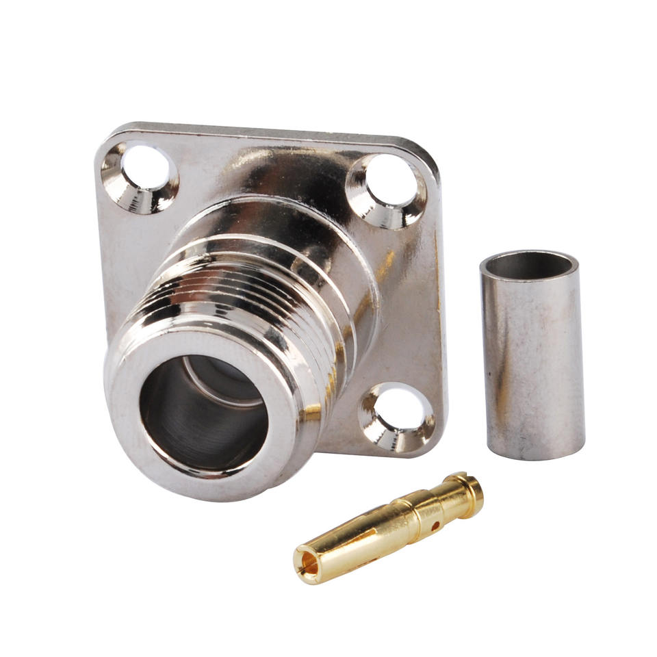 SUPERBAT N Jack Female Connector - Straight 4 Hole Flange Crimp LMR-195