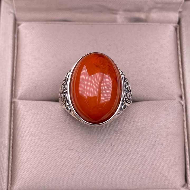 100% Natural South Red Agate Stone Gemstone Retro Ring for Women ...