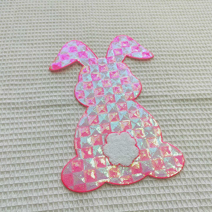 New Design Custom Happy Easter Embroidery Rabbit Glitter Sequins ...