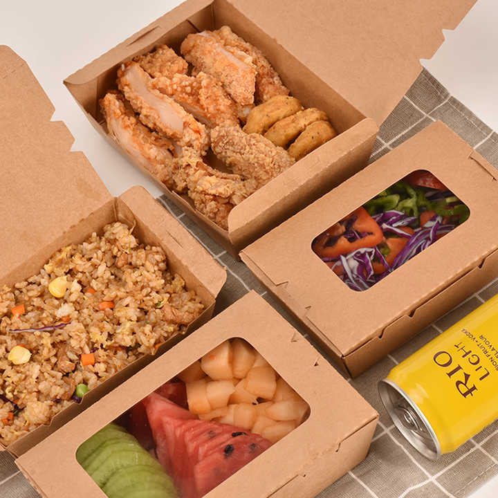 Takeout Recyclable Brown Kraft Paper Meal Box With Window 54oz ...