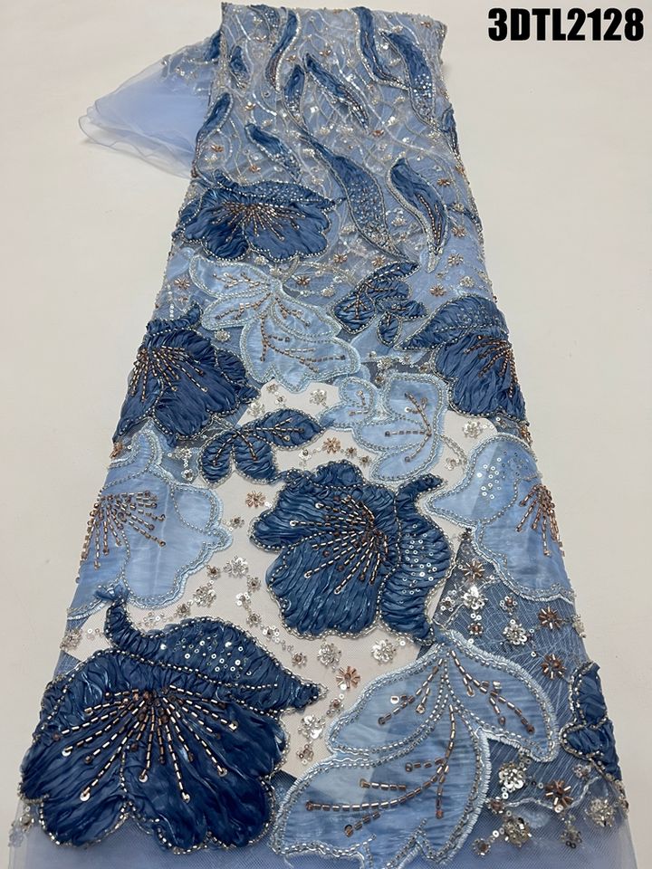 3d Embroidery Fabric Tulle Lace With Flowers Beads Lace Fabric for ...