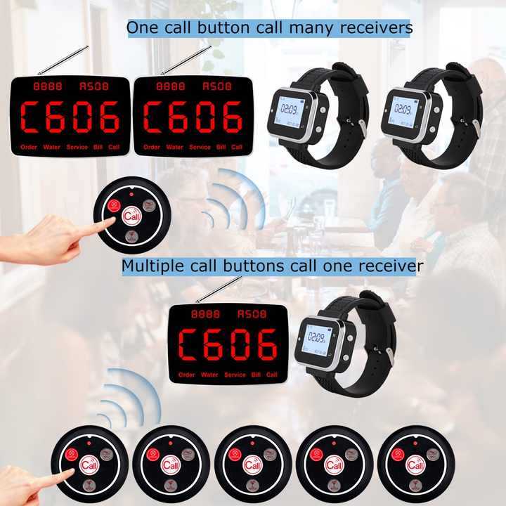 Hospital Cafe Guest Paging Buzzer Screen Display Vibrating Wrist Watch Beeper Receiver Wireless ...