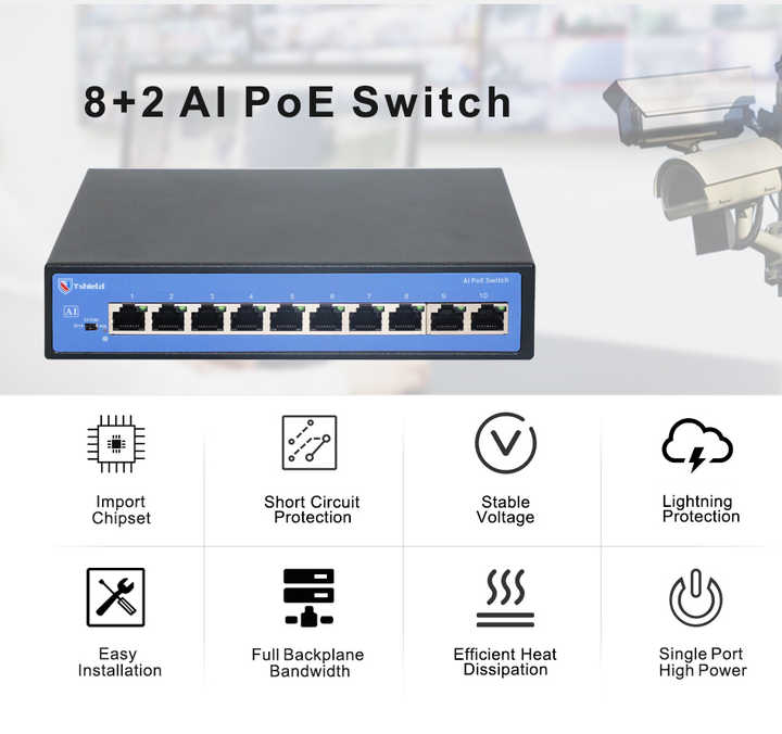 T-shield 8 Port Poe Switch - Reliable IP Camera Networking