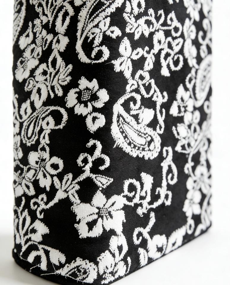 Black and White Floral Thick Jacquard Fabric Polyester Cotton Blend ...