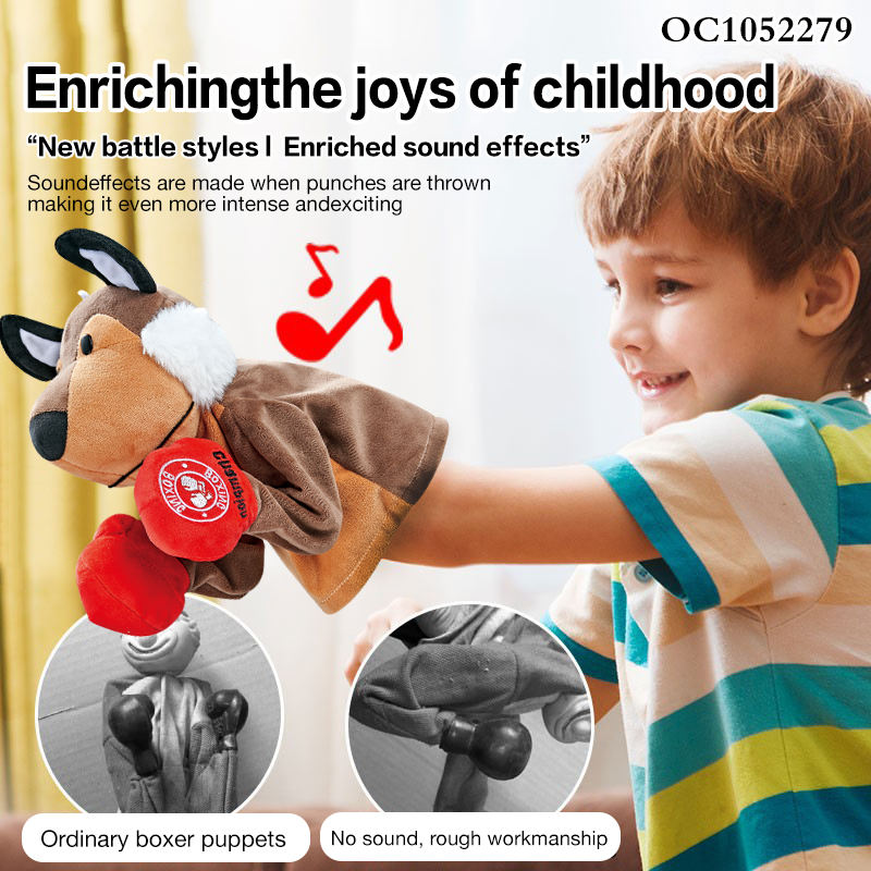 Plush Wolf Boxing Doll - Fun Animal Hand Puppet with Music