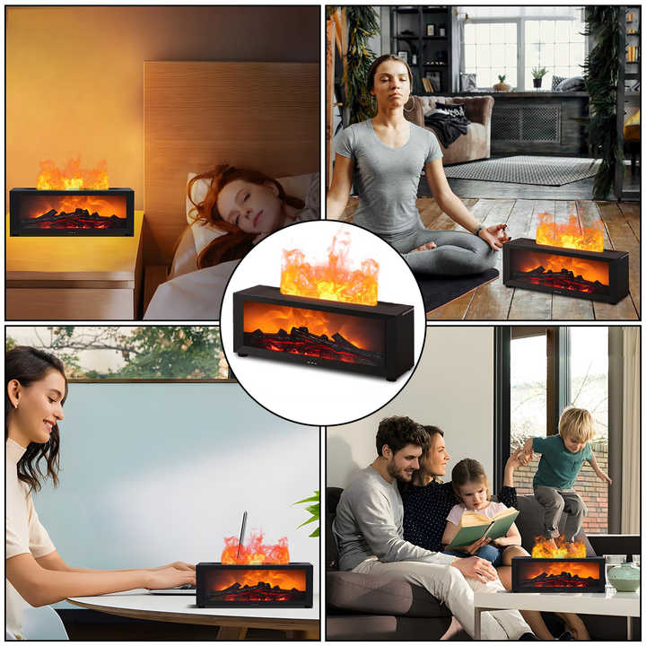 New Desktop Aromatherapy Diffuser 3D Flame Remote Control Fireplace Mini Humidifier Home Bedroom ...