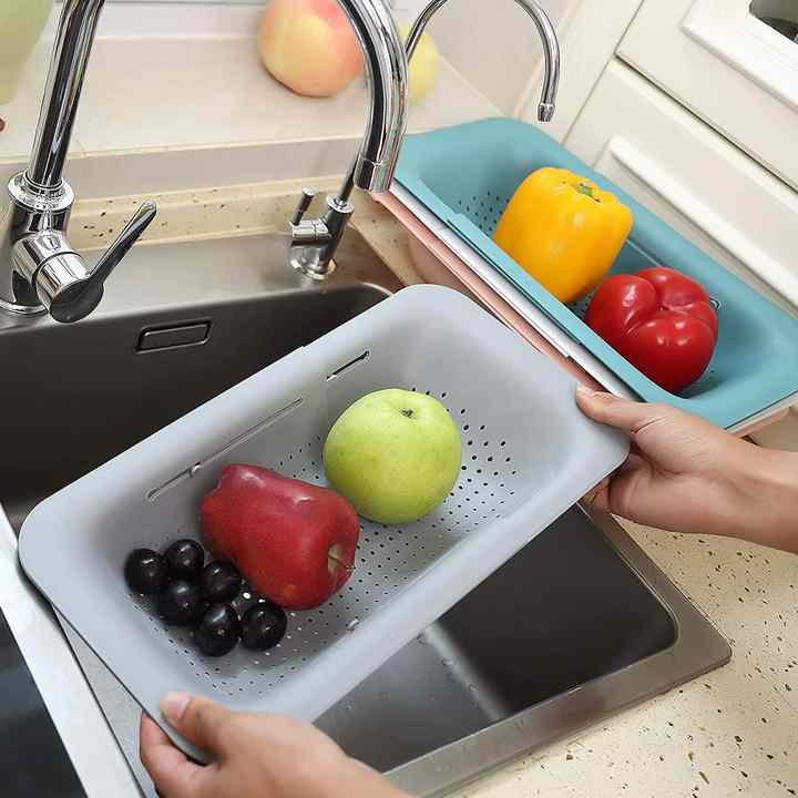 Vegetable Extendable Colander Strainer Basket Drain Sink Wash Basin ...