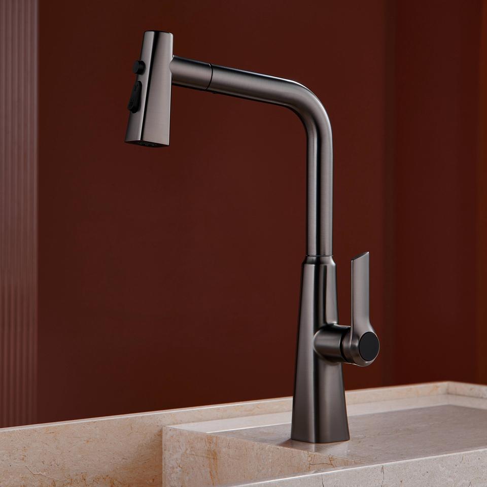Modern Brass Kitchen Faucet Mixer Sink Taps Deck Mounted Pull Out Spray ...