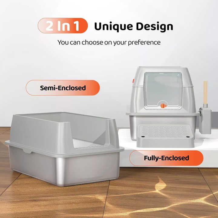 Zmaker Stainless Steel Cat Litter Box - Enclosed & High-sided
