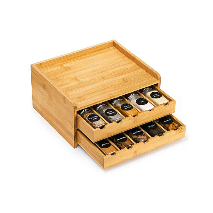 2-Layer Bamboo Spice Rack 20-Bottle Spice Jar Storage Painted ...