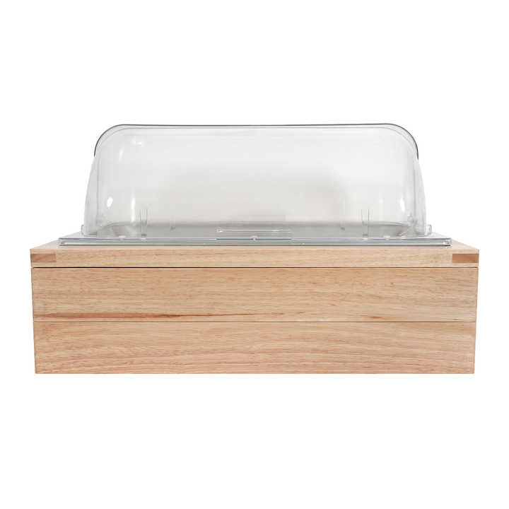 Buffet Food Chiller Tray With Ice Pack Clear Lid Wooden Frame Cold ...