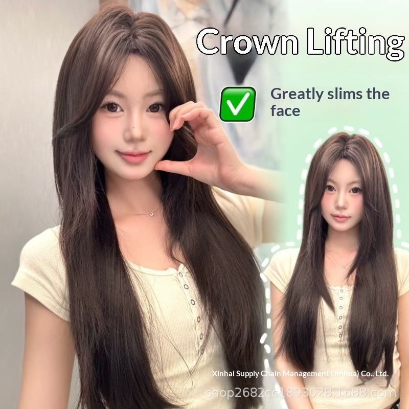 Black Tea Long Straight Synthetic High Temperature Wire Women's Natural ...