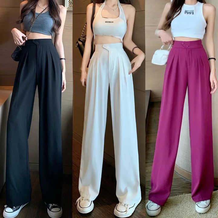 Pantalones de traje para mujer, pantalones de pierna ancha, pantalones ...