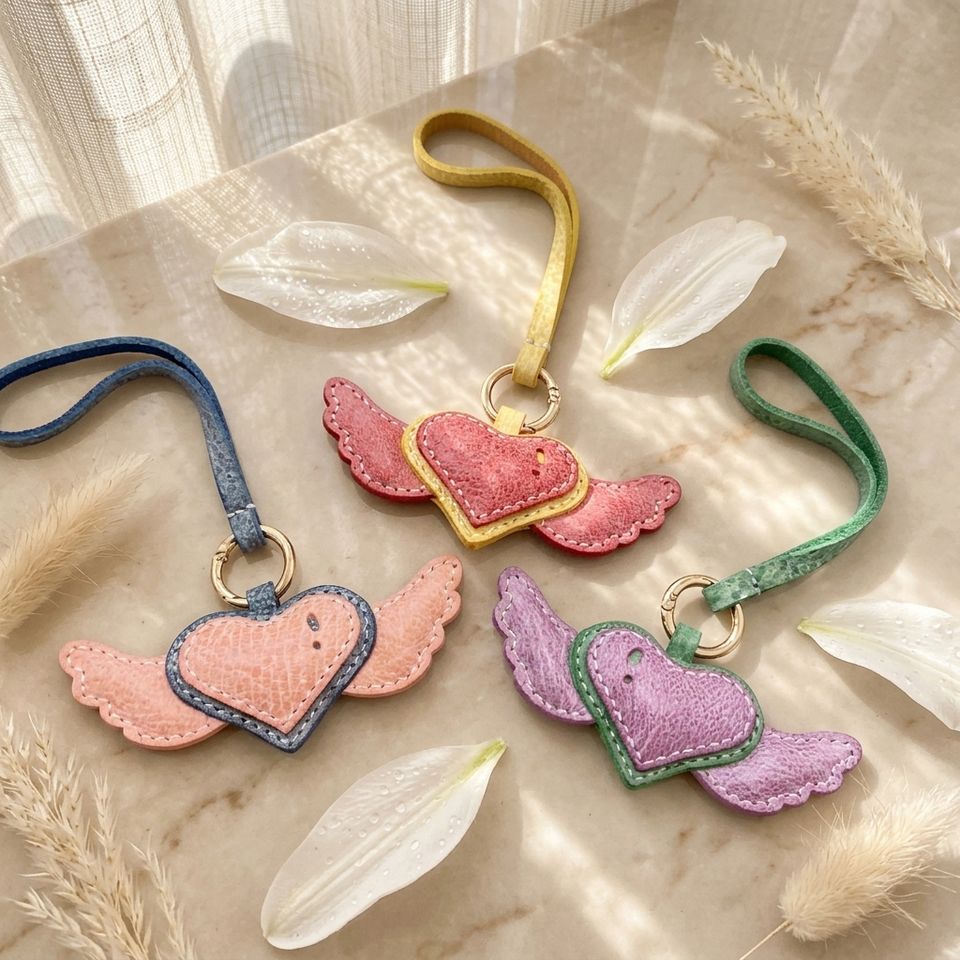 Angel Wings Heart Genuine Leather Pendant Matte Waxed Contrasting Color ...