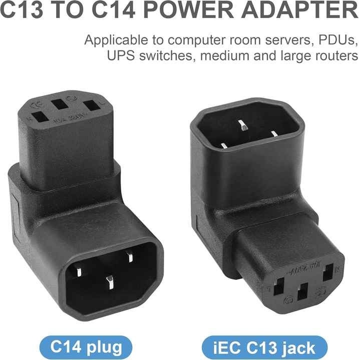 IEC 320 3 Pin Female Plug C14 Male C13 Plug Extend 90 Degree Down up Angle AC Converter Adapter ...