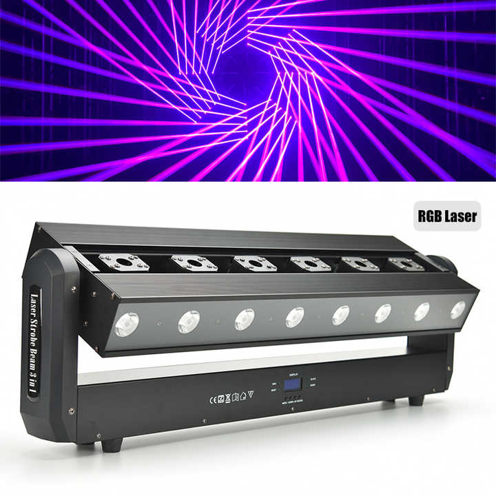 6 Eyes RGB Laser Beam Moving Head 500mw 5050 Strobe 8LED 5W Amber Beam ...