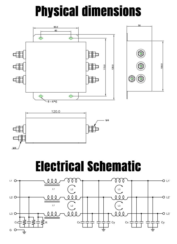 YX84G3-30A-S EMI filter three-phase power line filter 30A high current ...