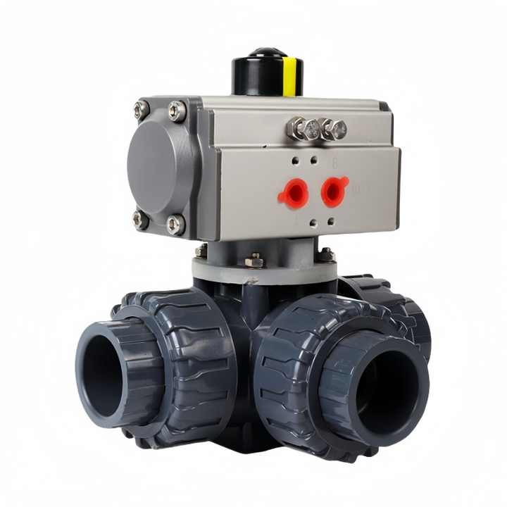 DN15 Pneumatic Three-way Ball Valve Acid and Alkali Corrosion Resistant ...