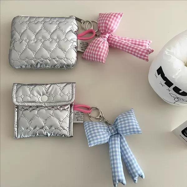 Minimalist Checkered Bow Keychain - Cute Blue & Pink Handbag Accessory ...