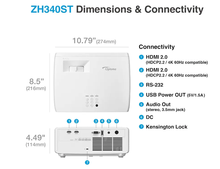 Optoma ZH350ST Compact Short Focal Length Professional Intelligent ...