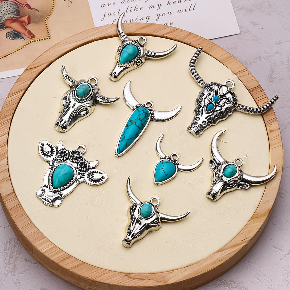 Hot Selling Bohemian Bull Head Pendant With Turquoise Dot Alloy ...