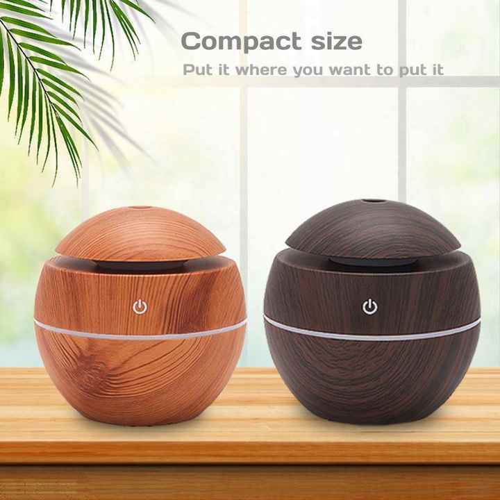 Household Mini Wood-Grain Humidifier with Aromatics LED
