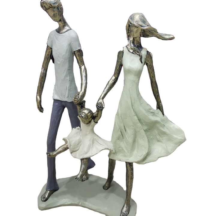 Resin Family Figurine, Father Mother Daughter Statue, Hand Painted ...