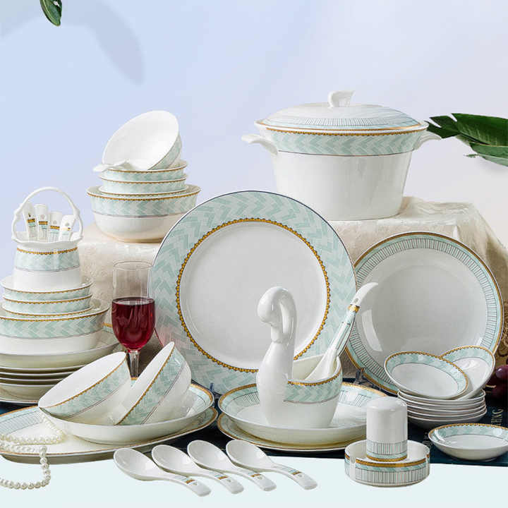 56 Sets of Bone China Tableware in the Shape of Green Glaze Pumpkin ...