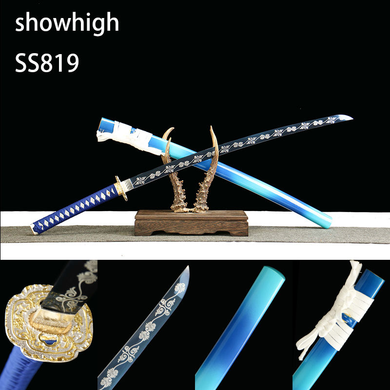 Handmade Functional Blue Katana Sword for Decoration Made of Bamboo ...