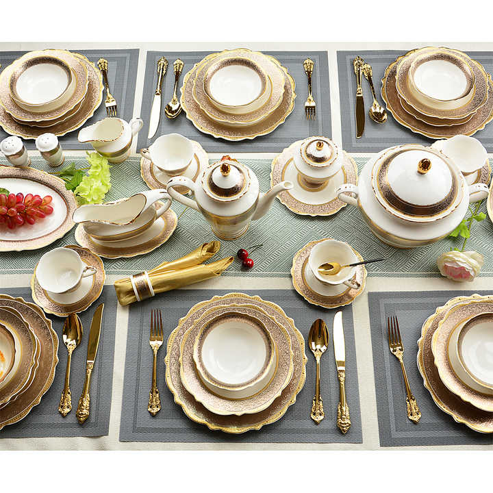 Karosa Royal Style Luxury Dinner Set - 98 Pcs Bone China Dinnerware for ...