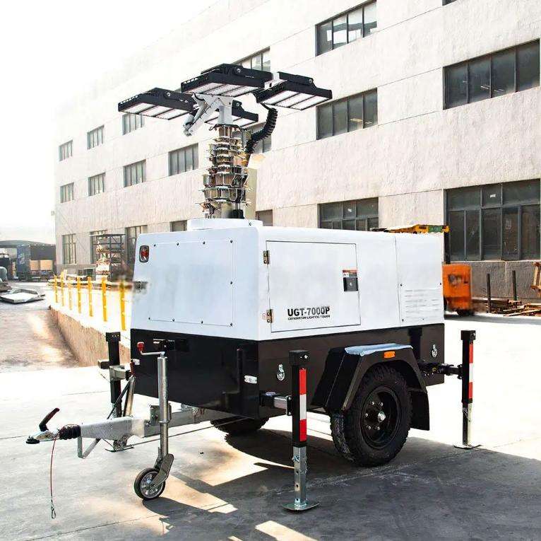 4.5m Manual/Electric Lifting LED Diesel Light Tower Trailer 10kVA White ...