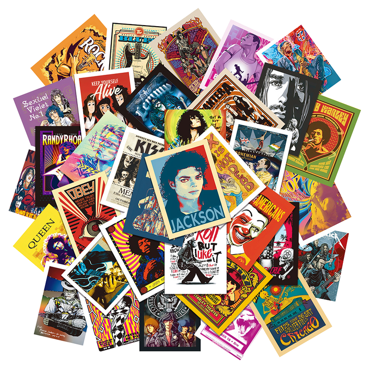 Classic Punk Rock Band Poster Vinyl Paper Sticker 50PCS Cool Colorful ...
