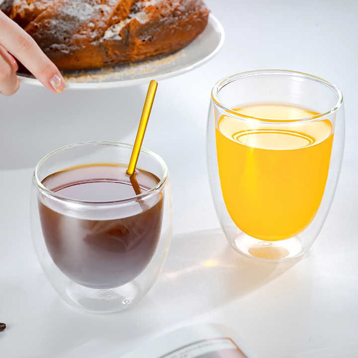 250ml/8oz Glass Double Layer Coffee Mugs Double Wall Glass Coffee Cup ...