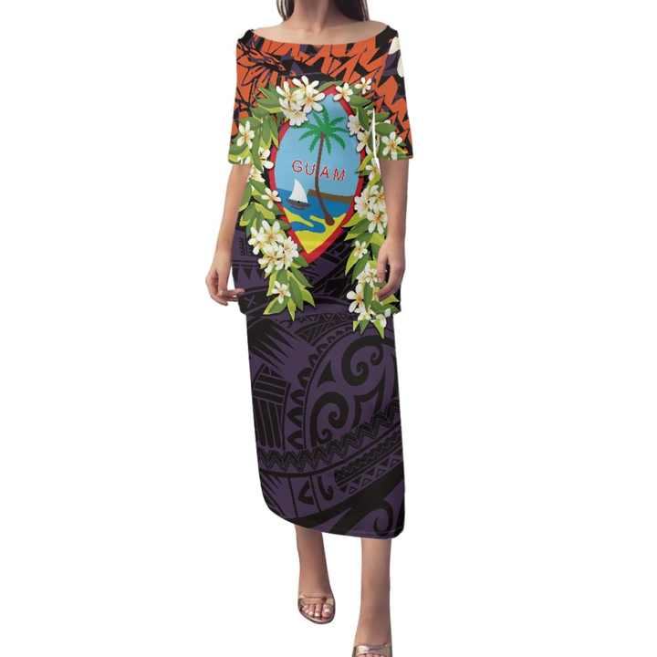 Guam Traditional Polynesian Tribal White Puletasi Dress Pohutukawa ...