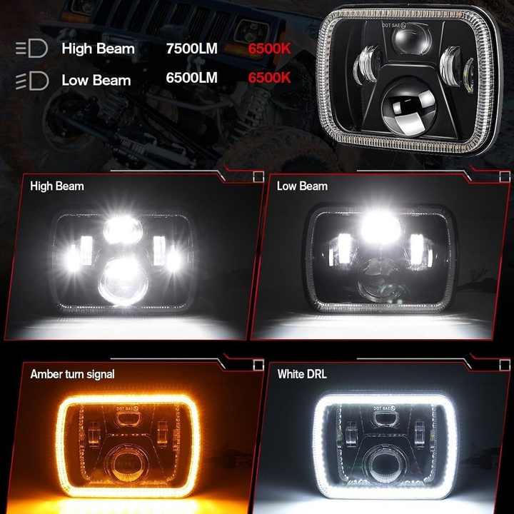 5x7" Auto square Led Headlights 5x7 Inch Led Truck 6x7" High Low Beam ...
